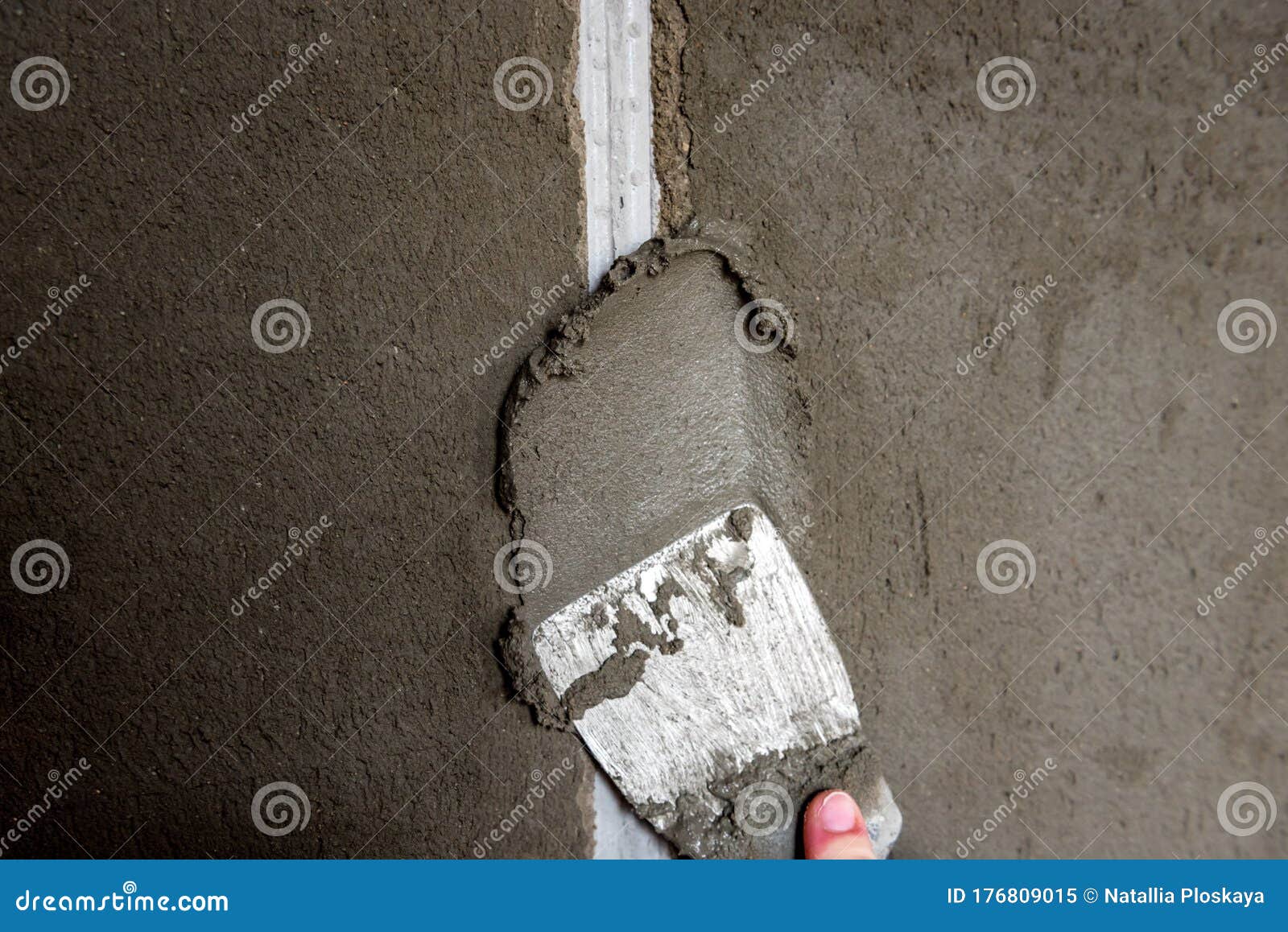 Plasterer Sealing Joint of Building Wall. Stock Image - Image of cement ...