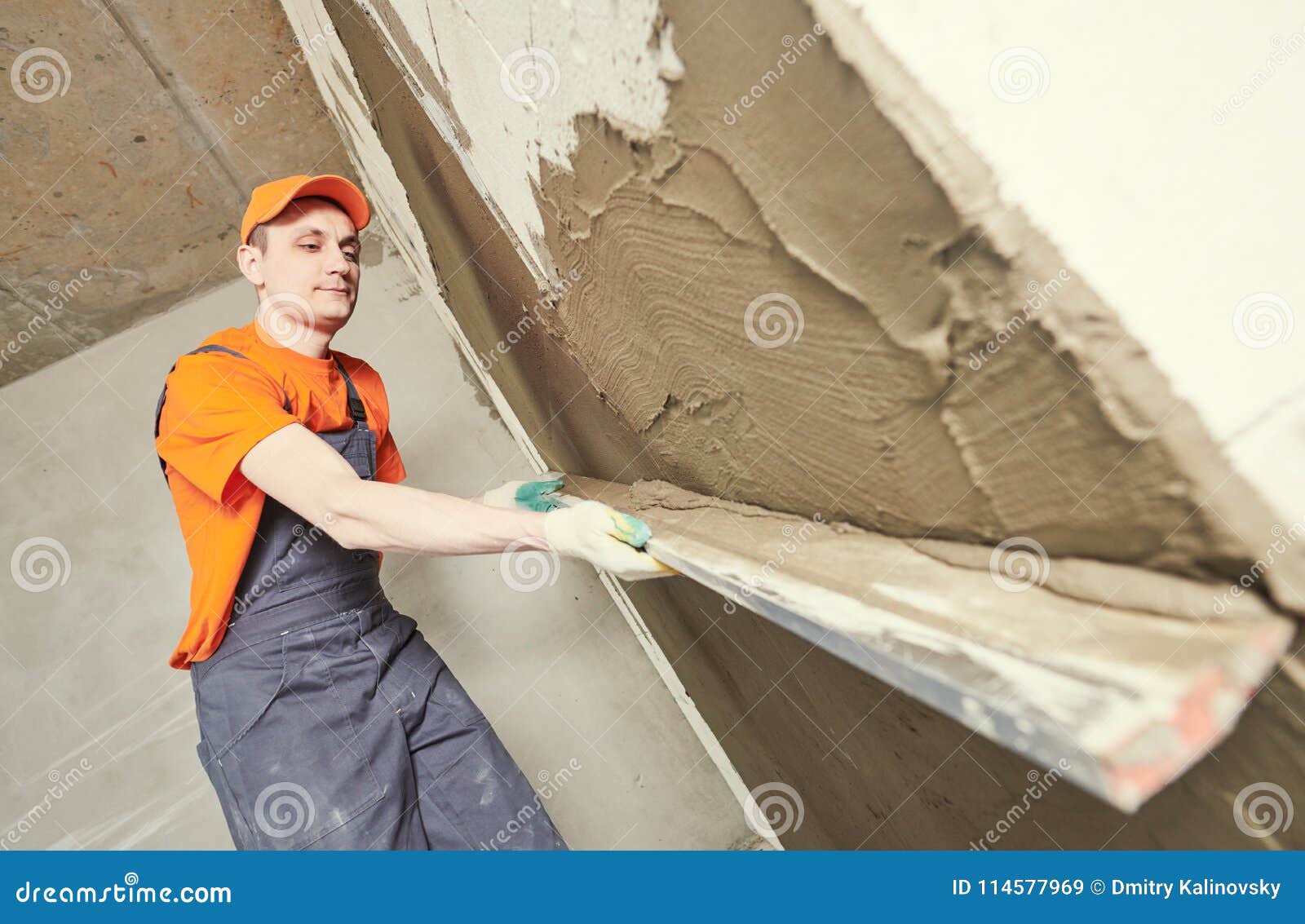 Plasterer Putting Plaster on Wall. Slow Motion Stock Image - Image of ...