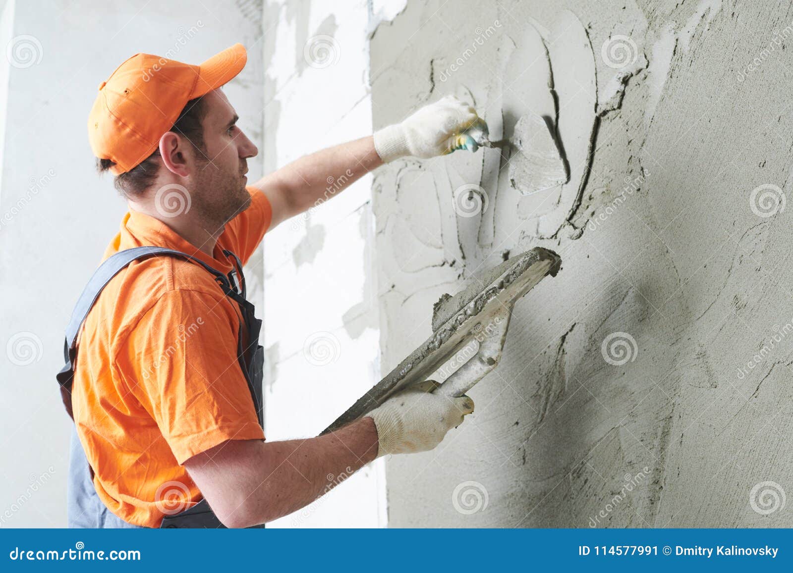 Plasterer Putting Plaster on Wall. Slow Motion Stock Image - Image of ...