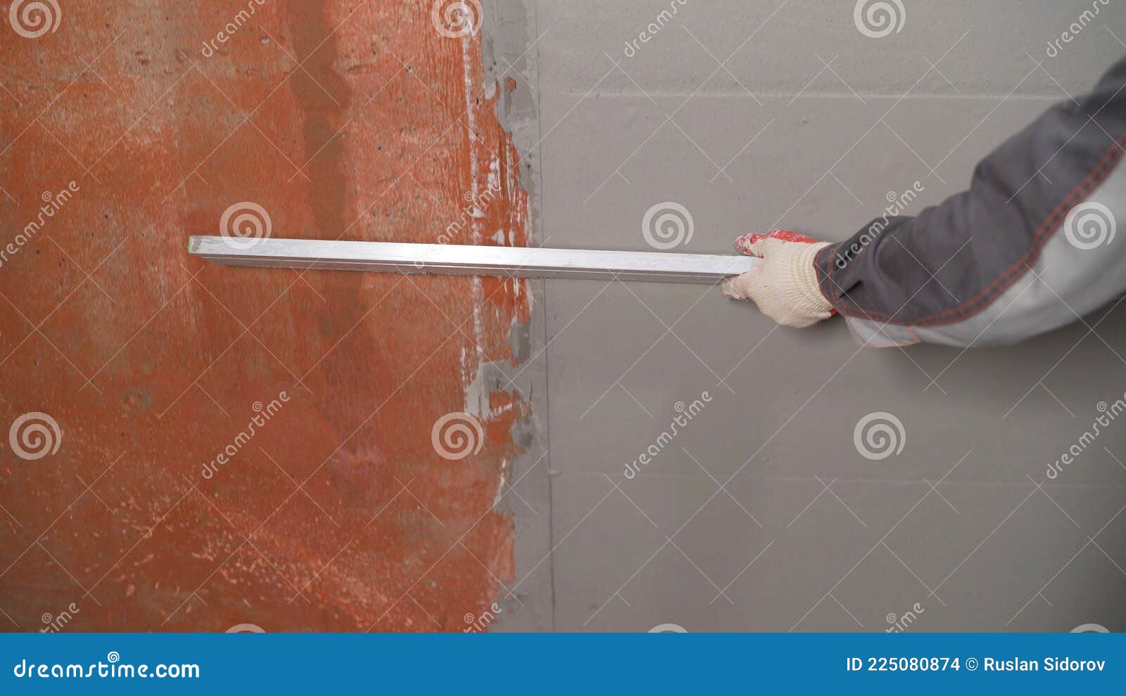 Plasterer Using Screeder Smoothing Putty Plaster Mortar on Wall ...