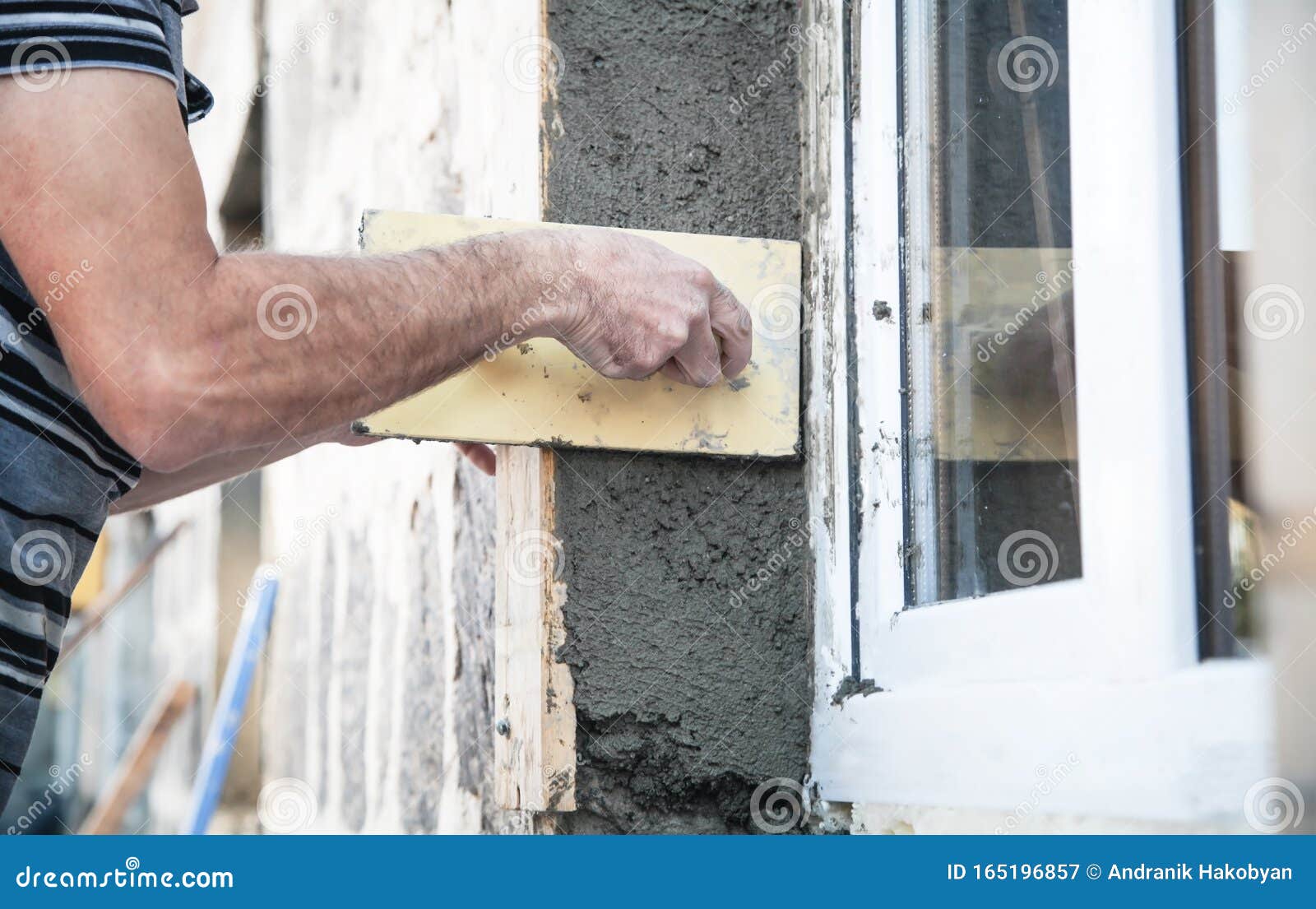 Plasterer Using Trowel To Plastering Wall Near Window Stock Image ...