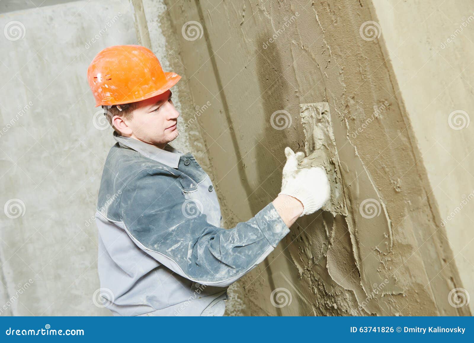 Plasterer at Work with Wall Stock Photo - Image of mortar, construction ...