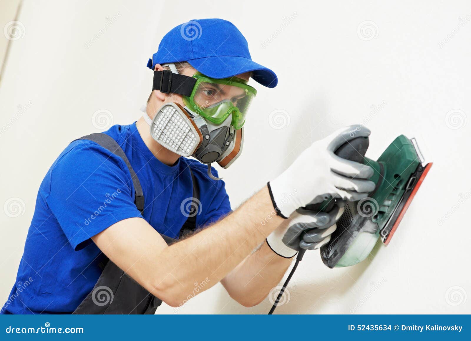 Plasterer Worker with Sander at Wall Filling Stock Photo - Image of ...