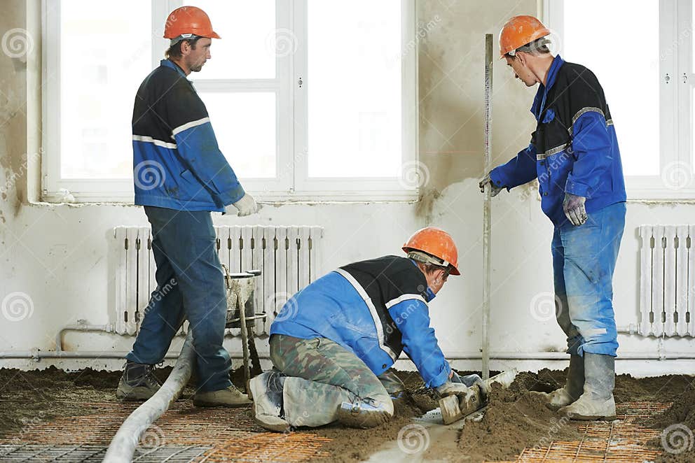 Plasterers Concrete Worker at Floor Work Stock Image - Image of ...