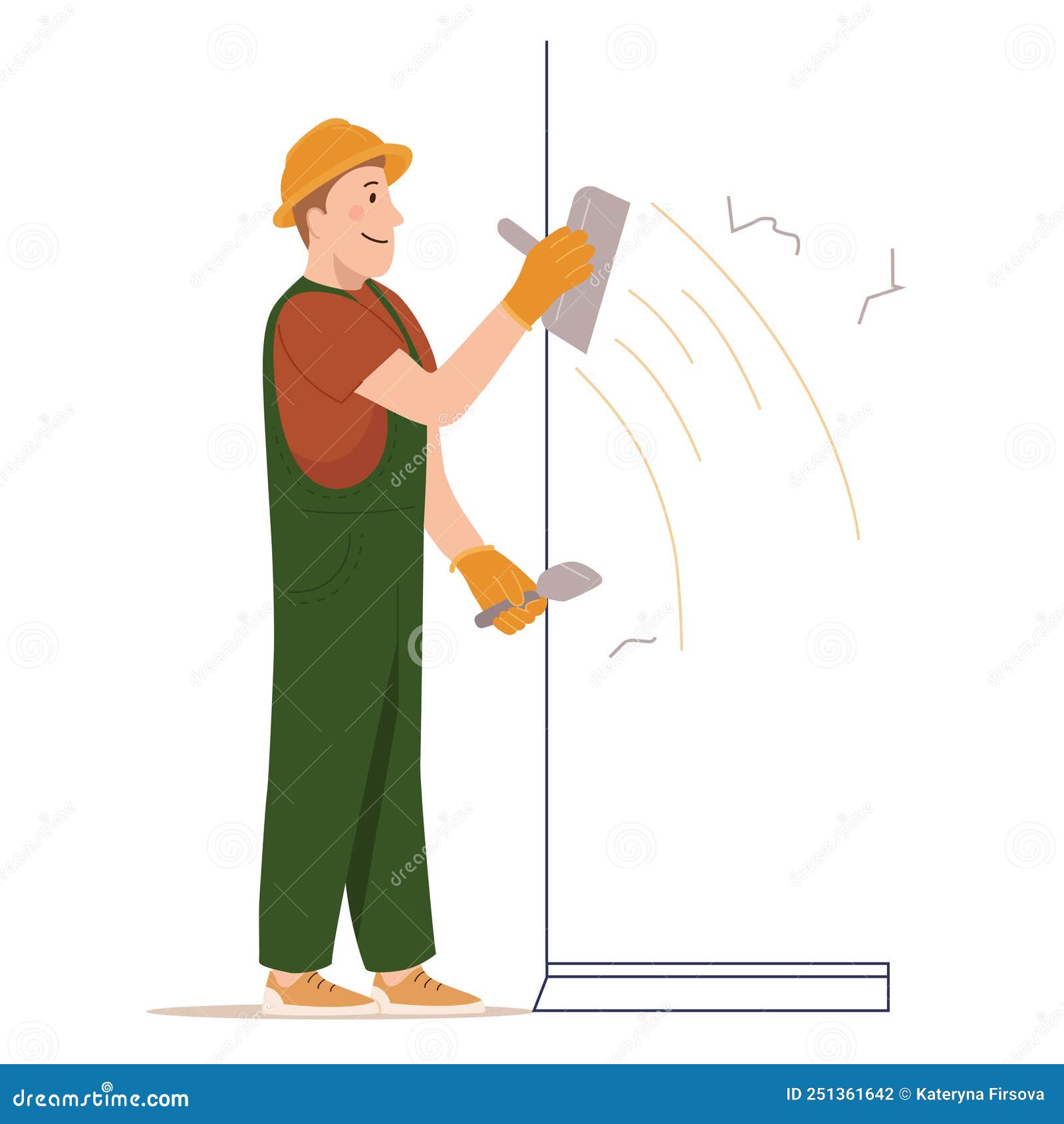 Plasterers Smoothing, Plastering and Covering Wall Surface with Putty ...