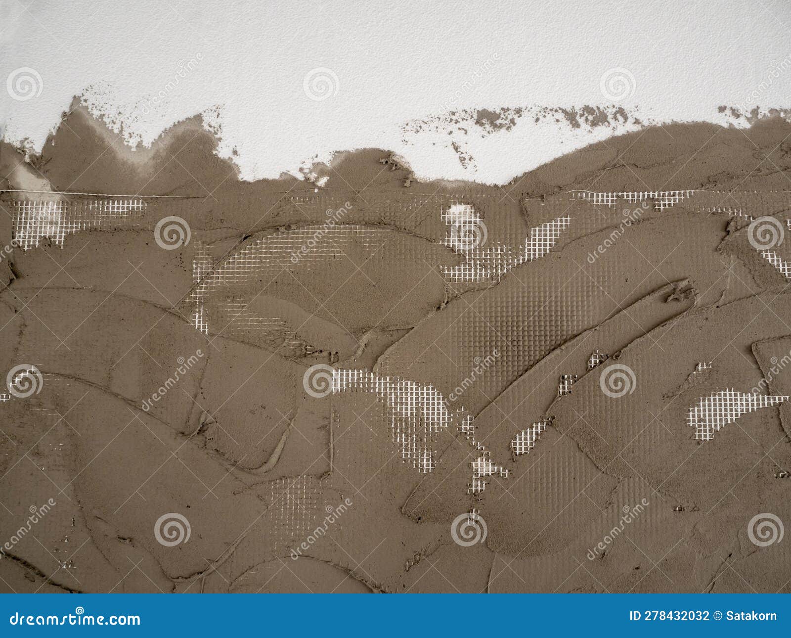Plastering Cement on a Reinforcing Plastic Grid on a Foam Board Stock ...