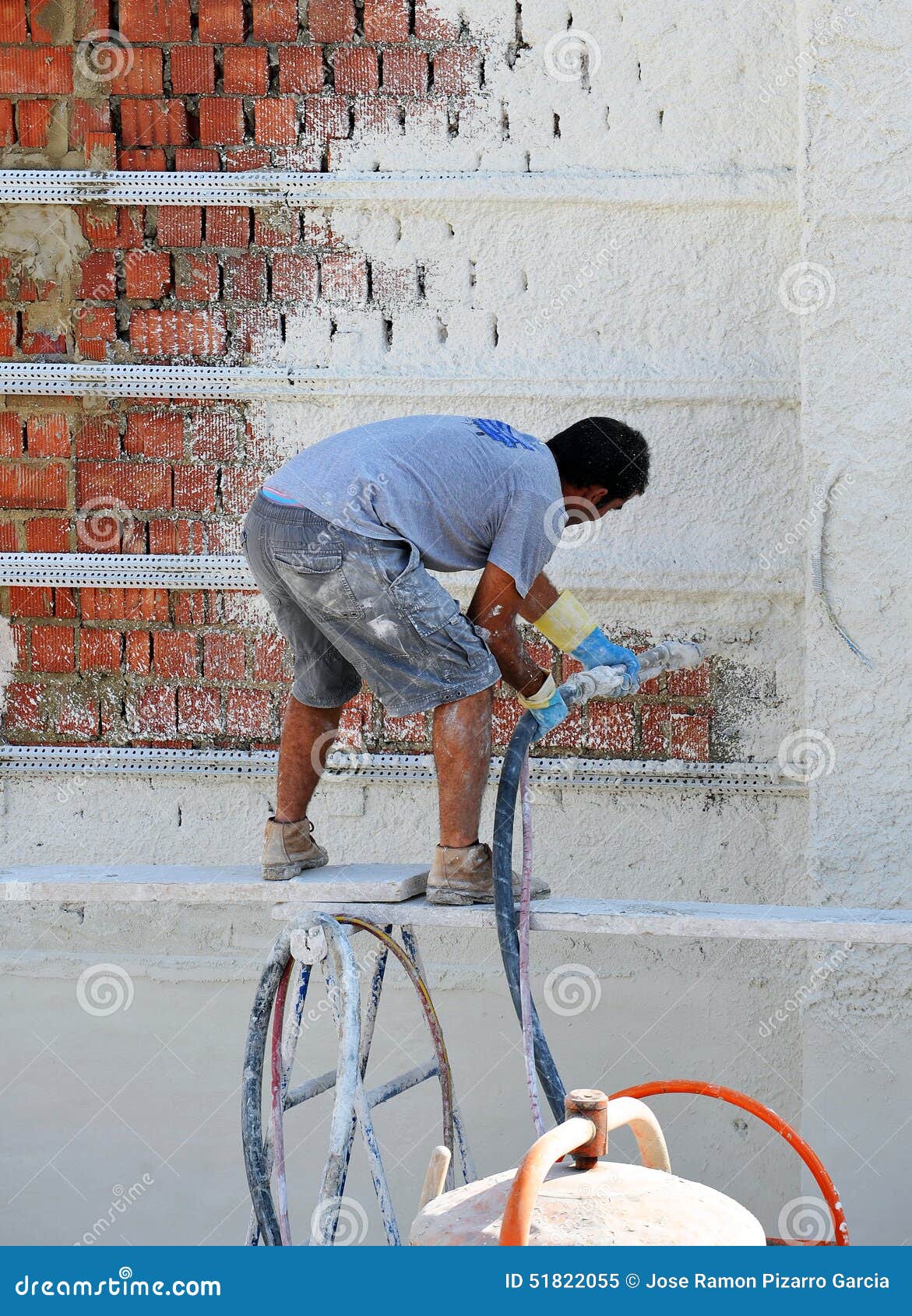 Plastering Facade with Injected Mortar, Mason Working Editorial Image ...