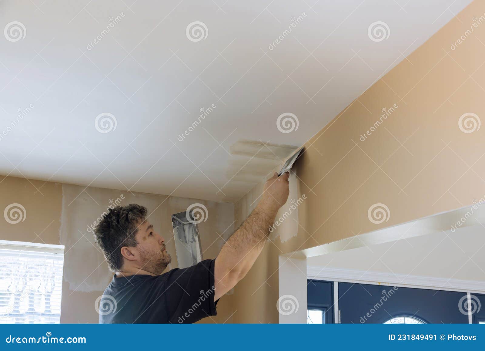 Plastering Wall Coating Putty Plaster on the Wall Stock Image - Image ...