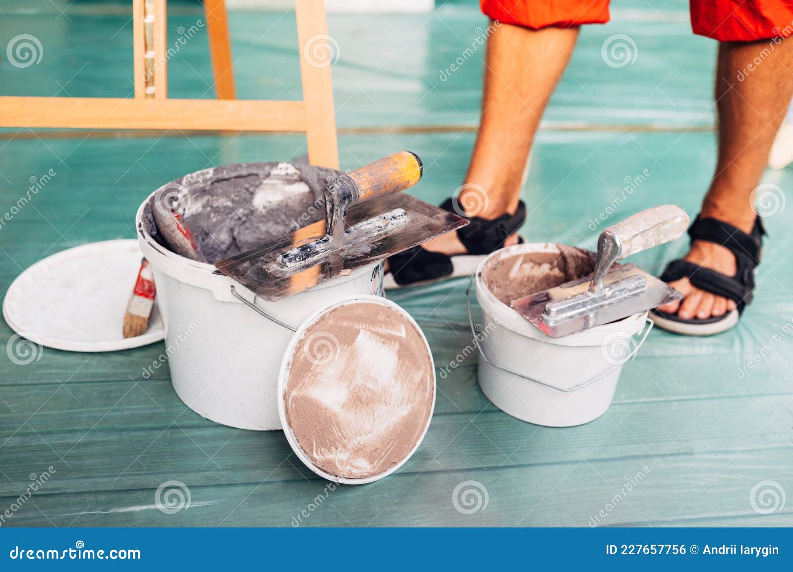Plastering Work Decorative Plaster and Tools Stock Photo - Image of ...