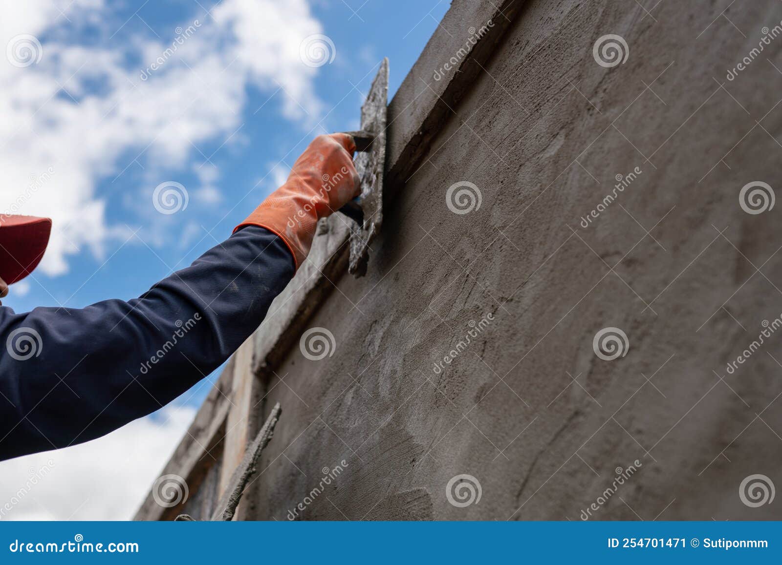 Plastering Worker Plastering Cement on the Construction Site Stock ...