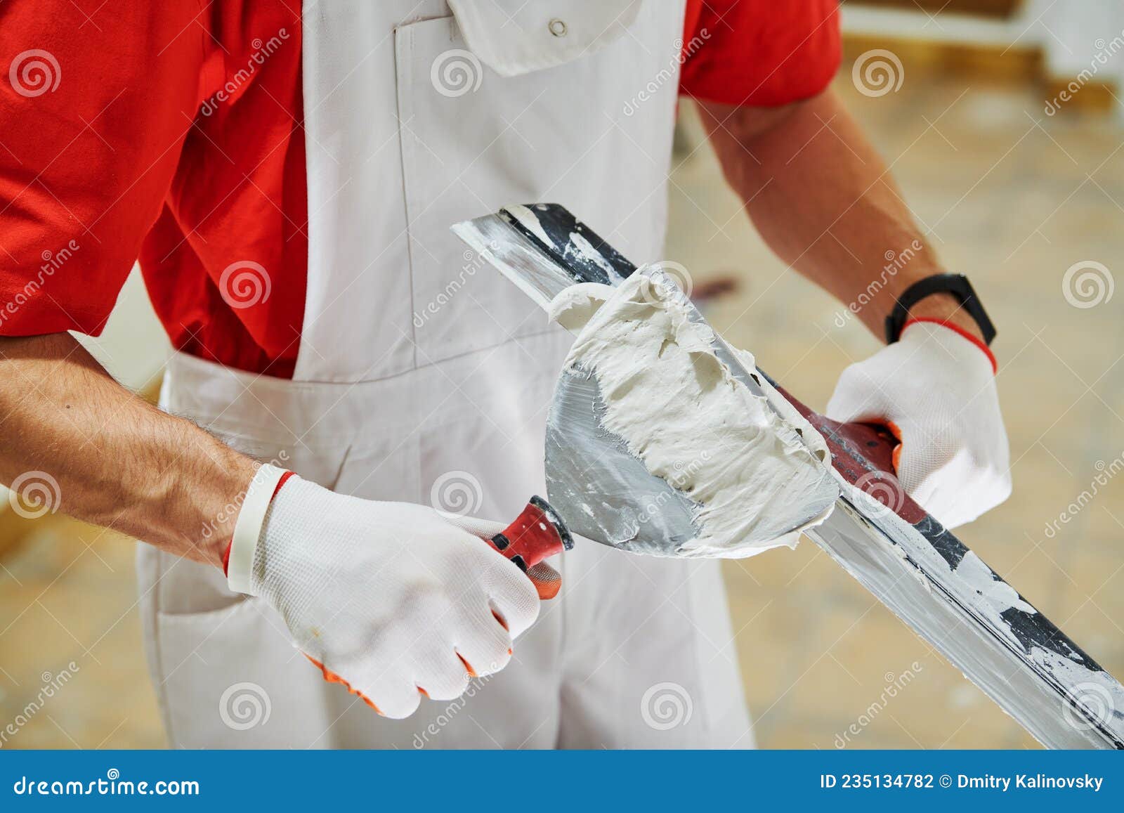 Plasterwork and Wall Painting Preparation. Craftsman with Plaster or ...