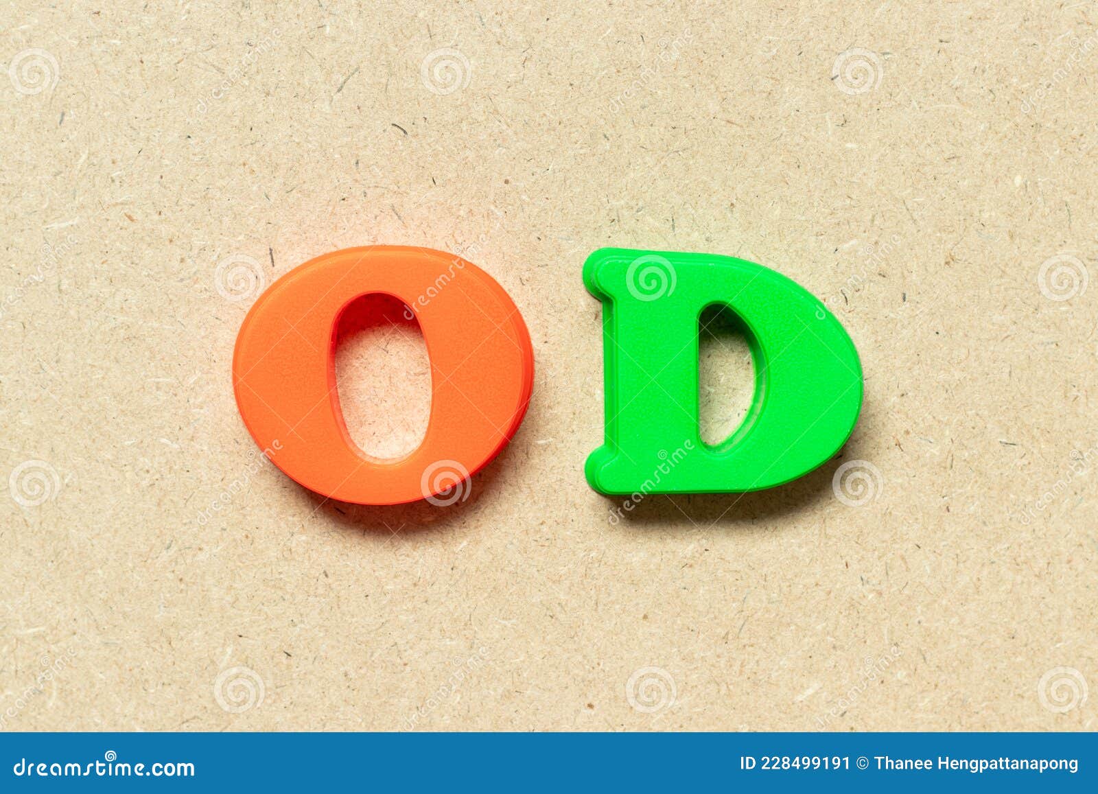 Plastic Letter in Word OD Abbreviation of Overdraft on Wood Background ...