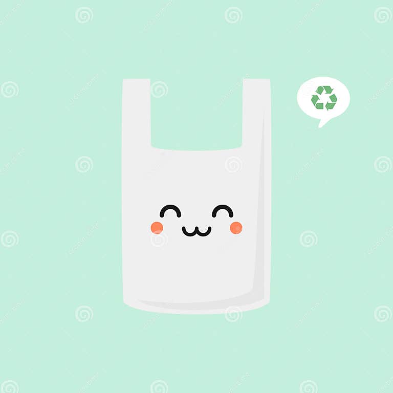 Plastic Bag Cartoon Character Vector Stickers. Ecologic Sticker with ...