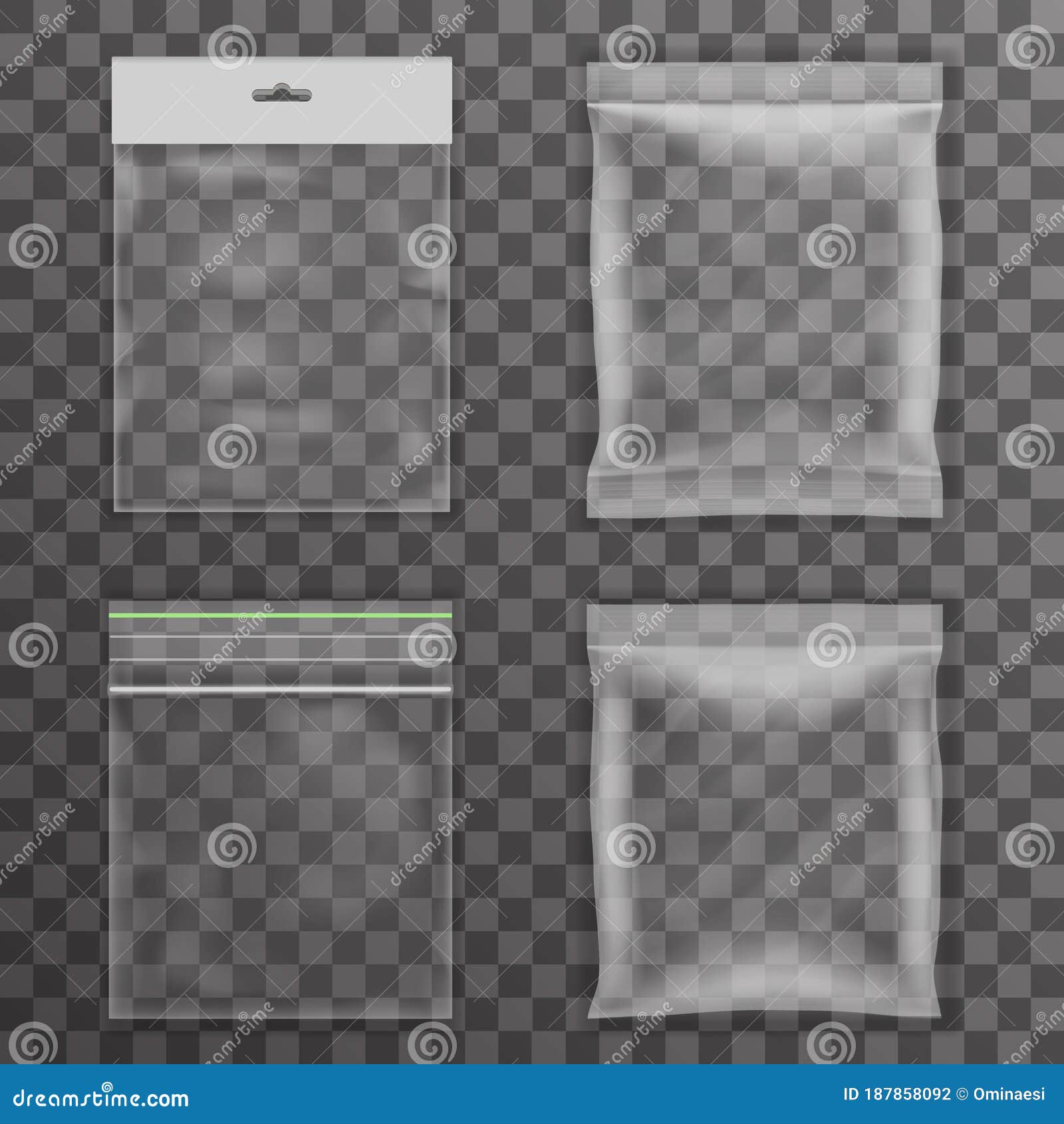 Plastic Bag Empty Food Packaging Icon Set Transparent Background Vector ...