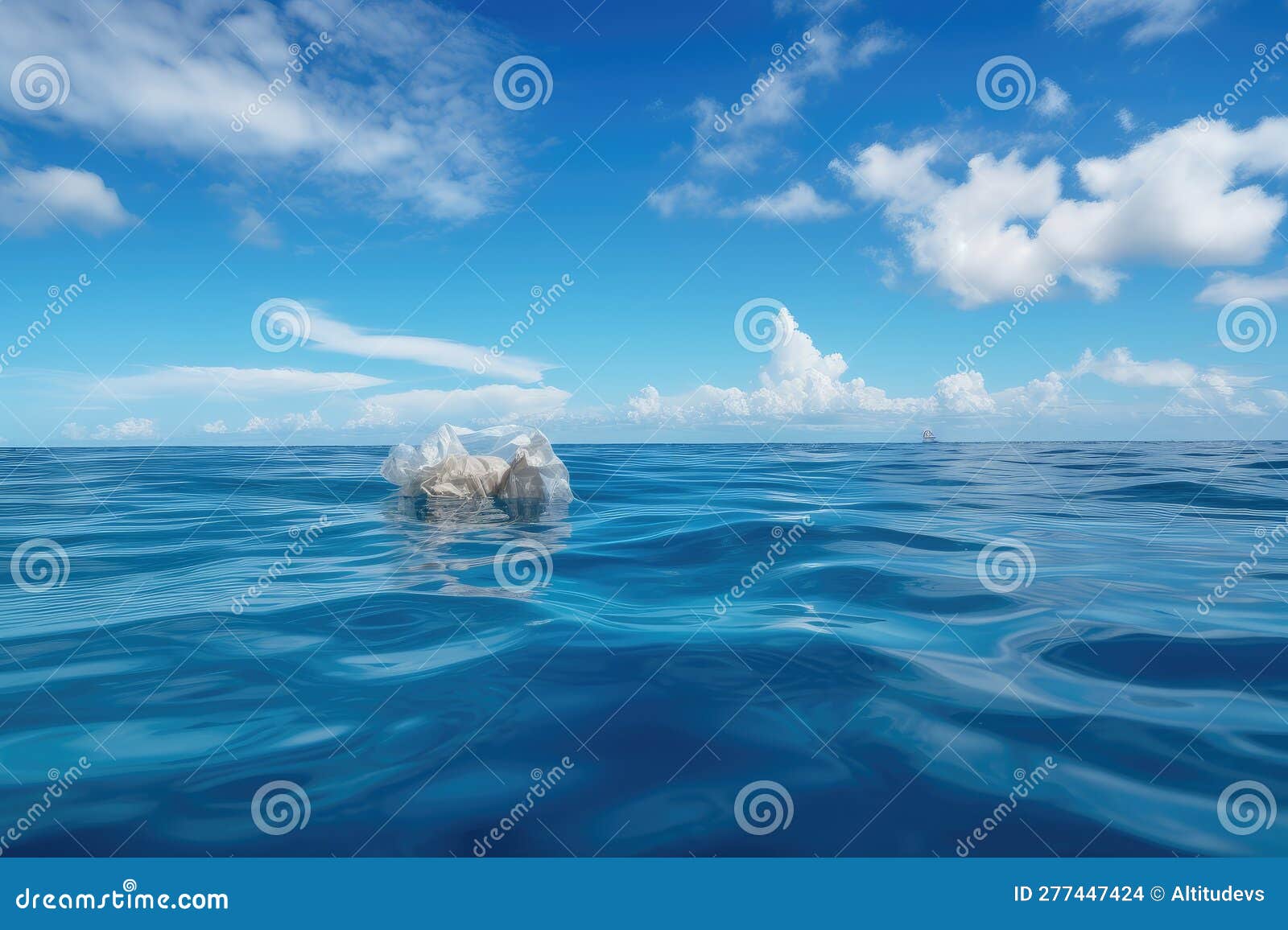 Plastic Bag Floating in the Middle of the Ocean, with View of Blue Sky ...
