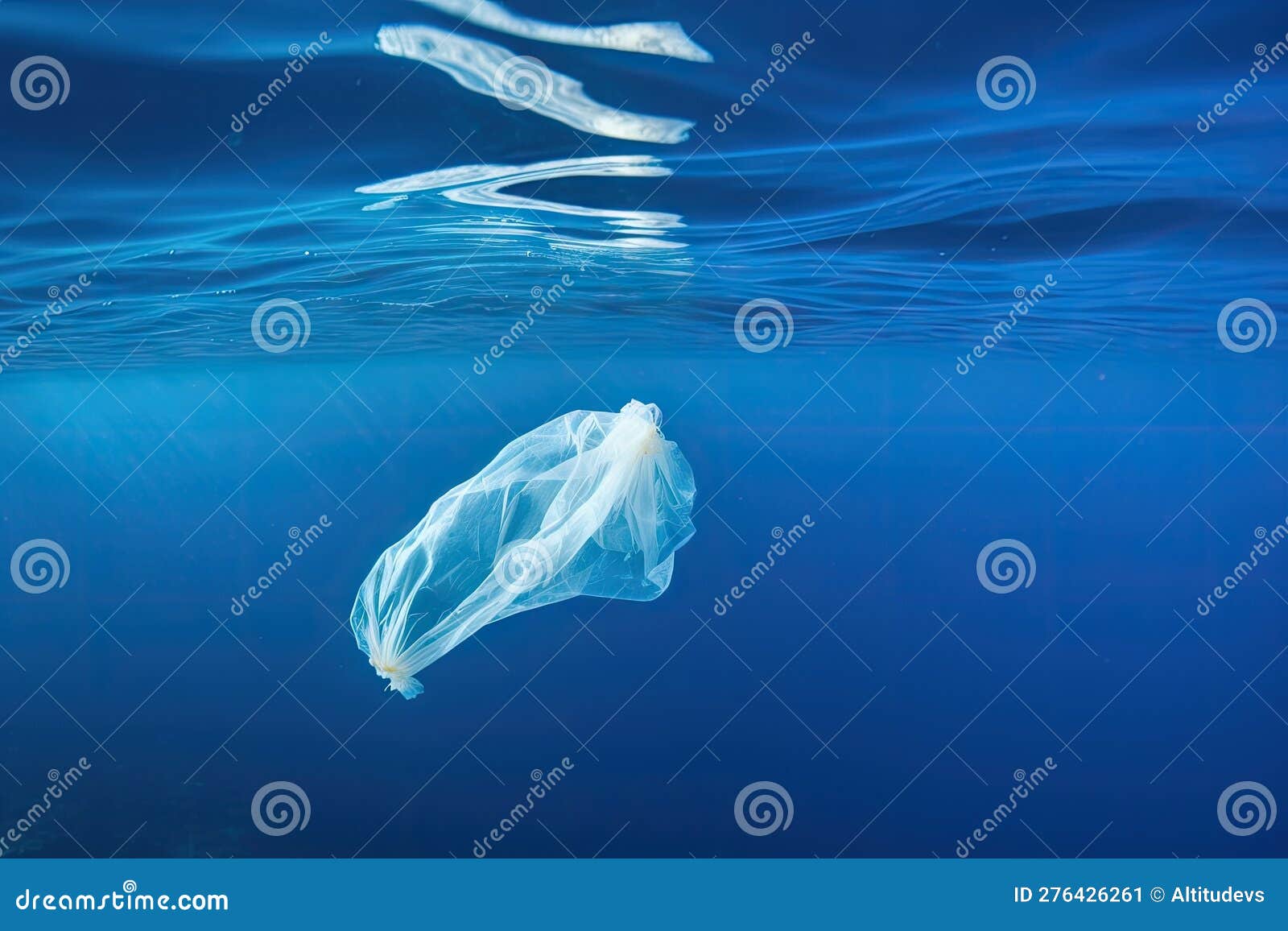 Plastic Bag Floating on the Surface of the Ocean Stock Illustration ...
