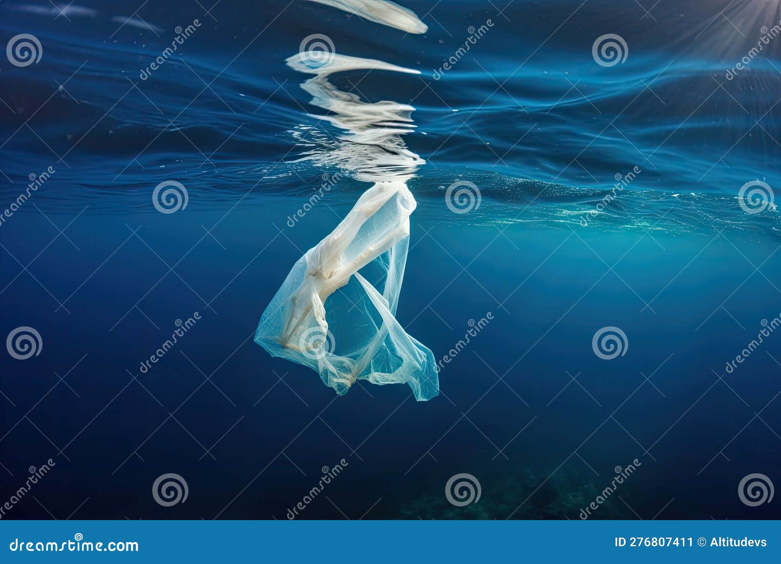Plastic Bag Floating on the Surface of the Ocean Stock Illustration ...