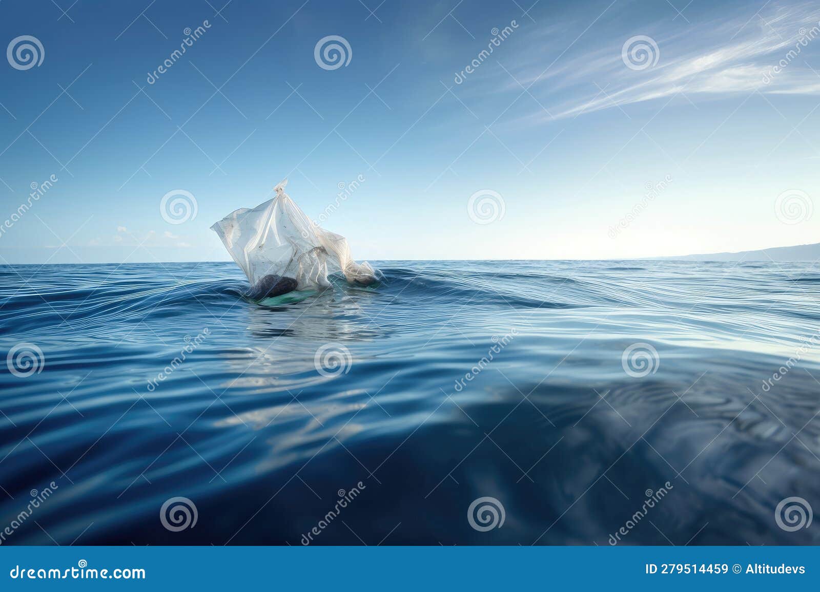 Plastic Bag Floating on the Surface of the Ocean Stock Illustration ...