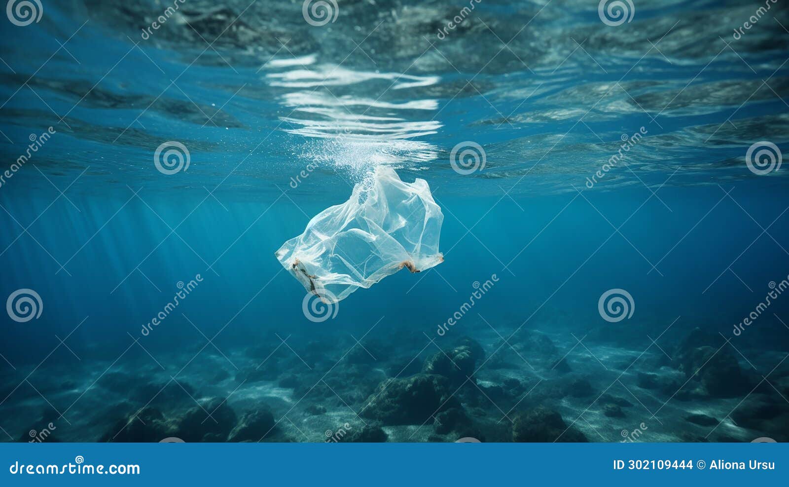 Plastic Bag Floating on the Surface of the Ocean. Pollution Concept ...