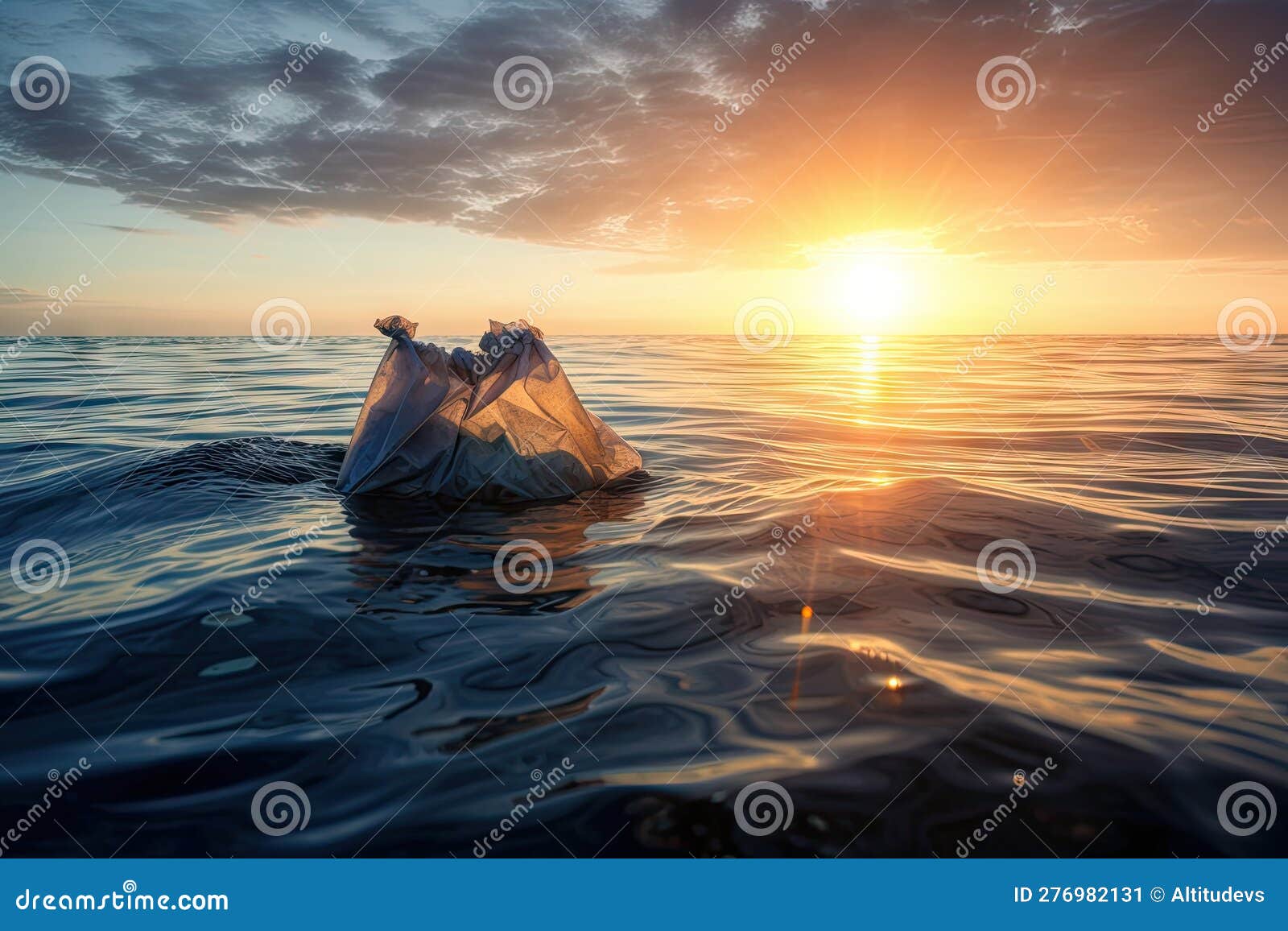 Plastic Bag Floating on the Surface of the Ocean, with Sun Shining Down ...