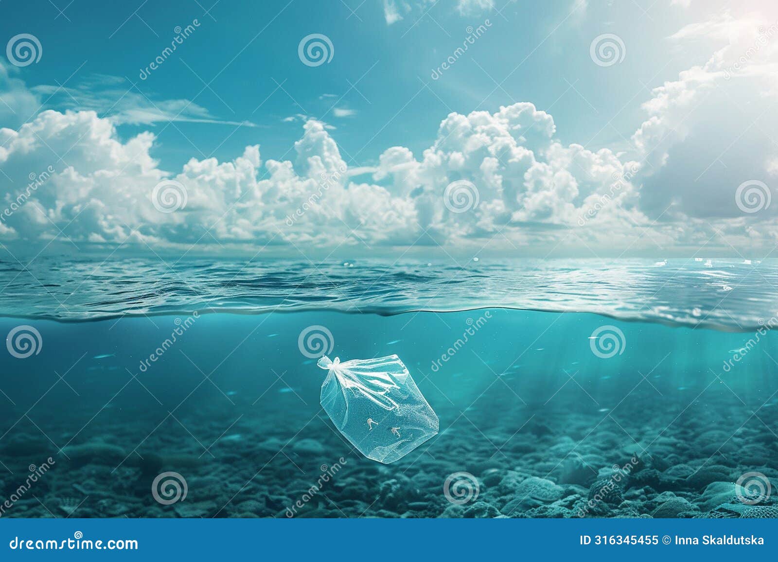 Plastic Bag Floating Under the Water in the Ocean Stock Illustration ...