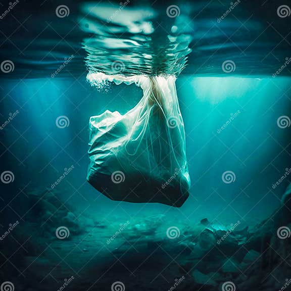 Plastic Bag Floating Underwater in the Ocean, Generative AI Stock ...