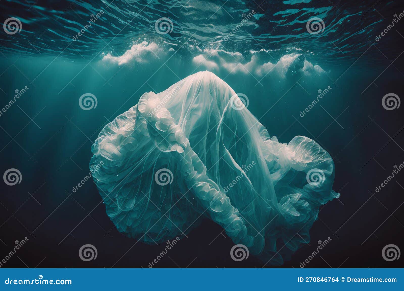 Plastic Bag Floating Underwater in the Ocean. Microplastic Sea ...