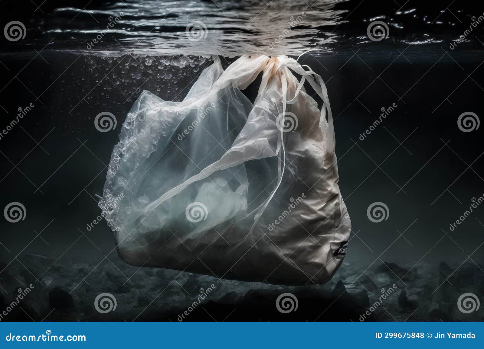 Plastic Bag Floating in Water. Concept of Environmental Pollution Stock ...