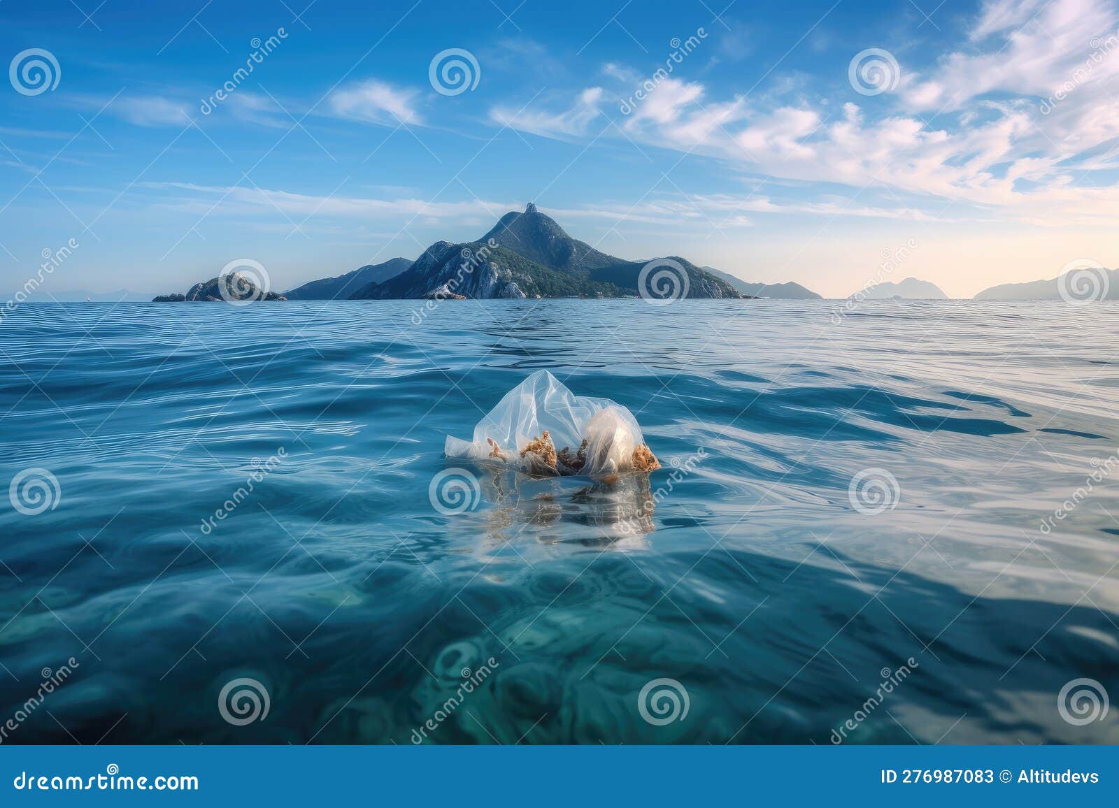 Plastic Bag Floating on the Waves, with View of Stunning Natural ...