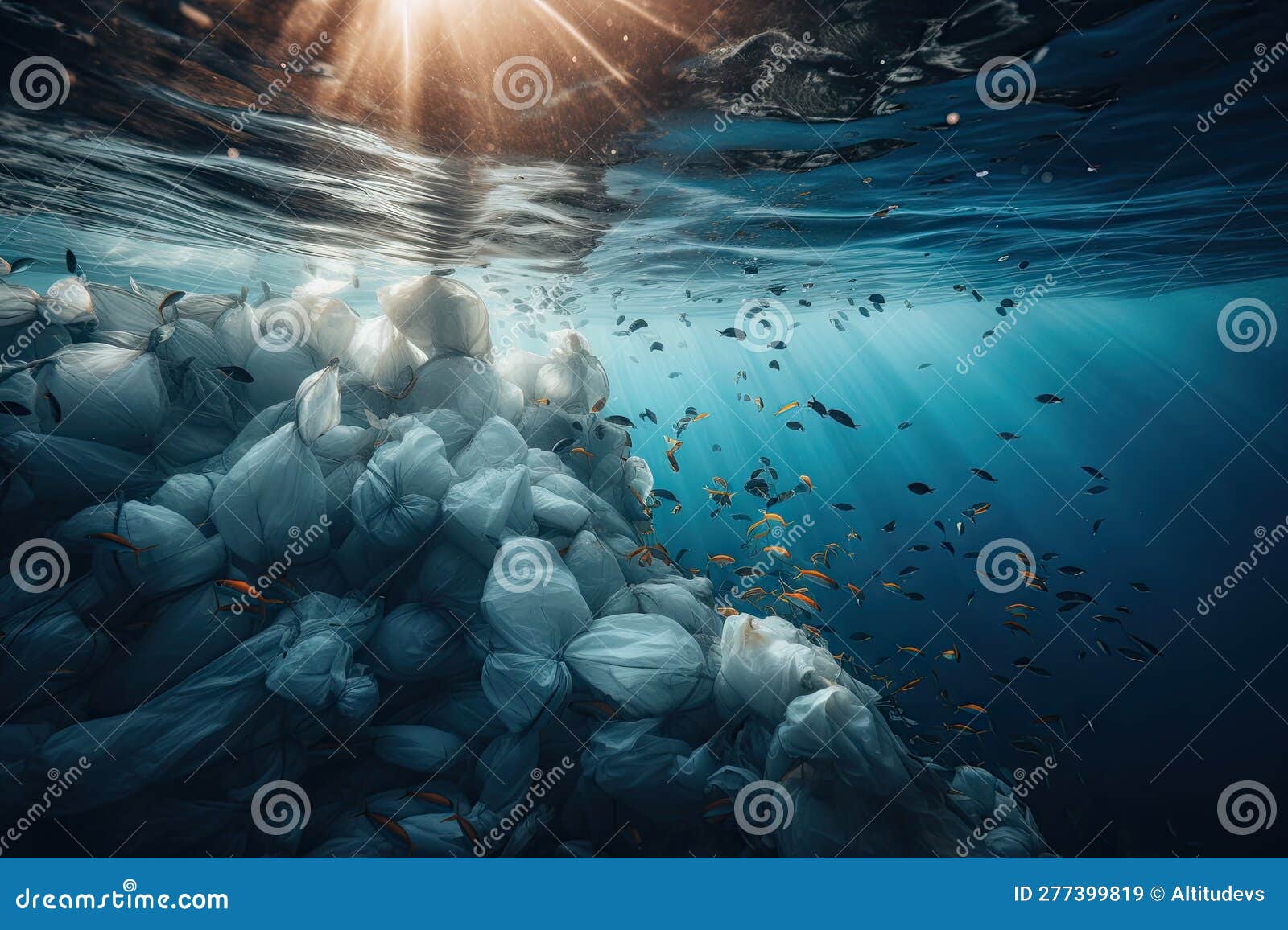 Plastic Bag Floats on the Surface of the Ocean, Surrounded by Schools ...