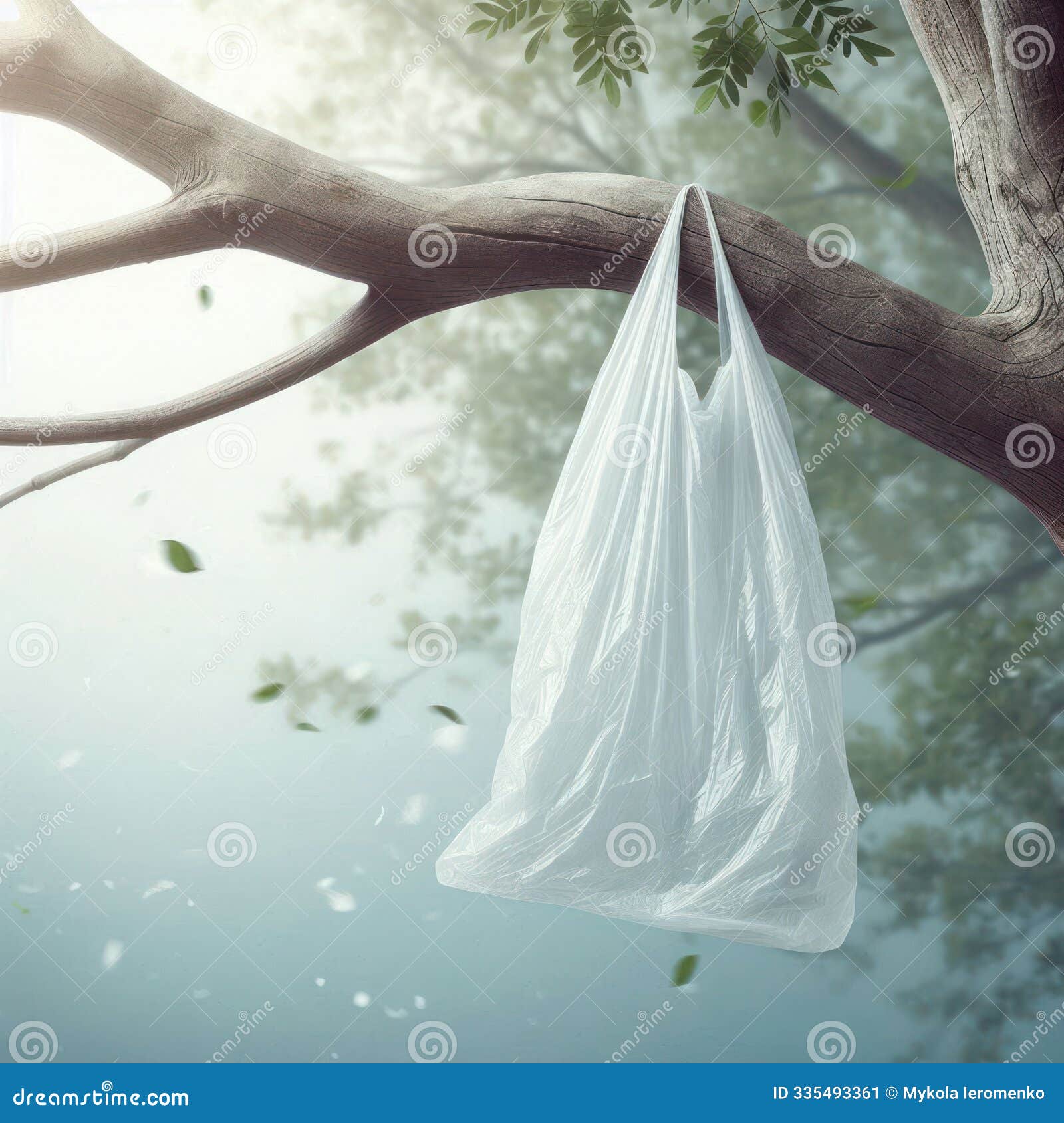 A Plastic Bag Hanging on a Tree Branch. Stock Image - Image of contrast ...
