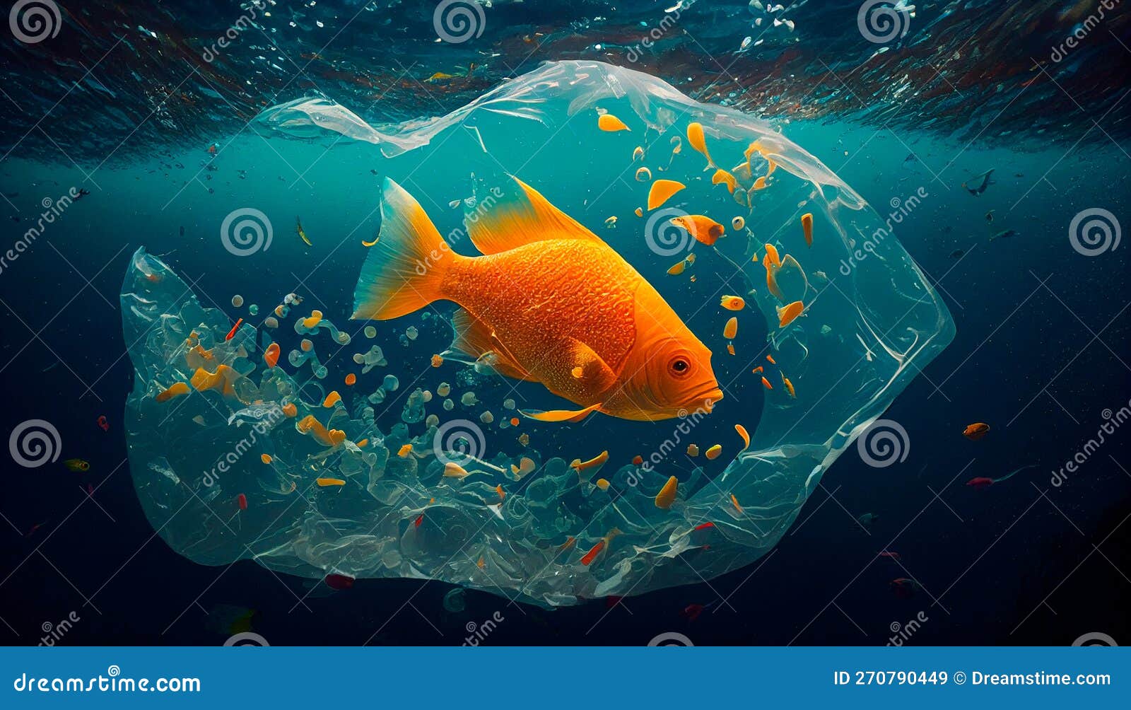 Plastic Bag, Microplastic and Bottles Pollution in Ocean with Orange ...
