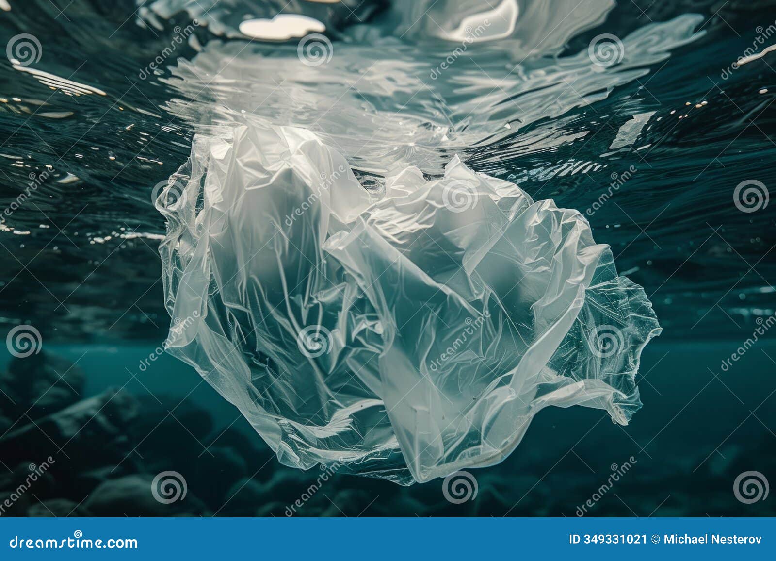 Plastic Bag Polluting Ocean Water Causing Environmental Damage Stock ...
