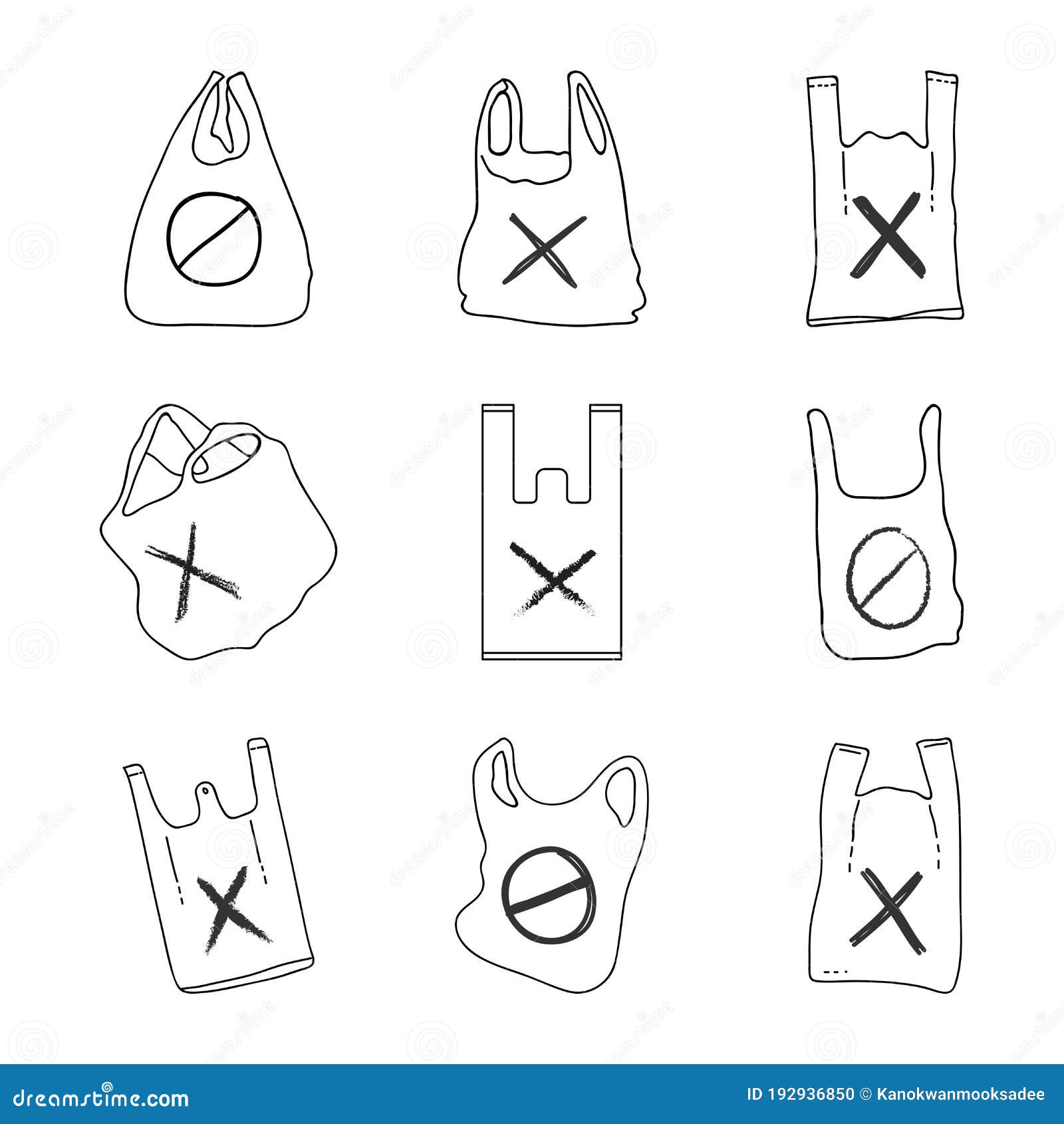 Plastic Bag Set With Signage Calling To Stop Using. Vector Illustration ...
