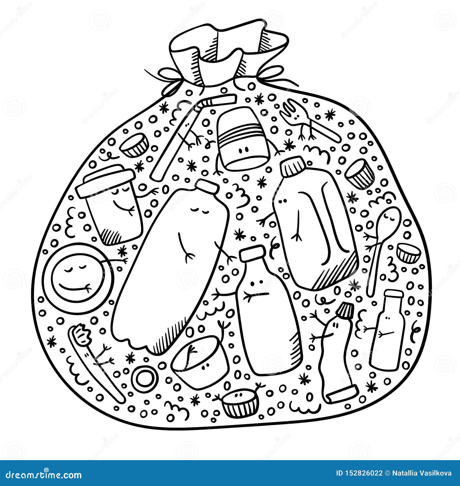 Plastic Bag with Plastic. Sorting Plastic Doodles Stock Vector ...