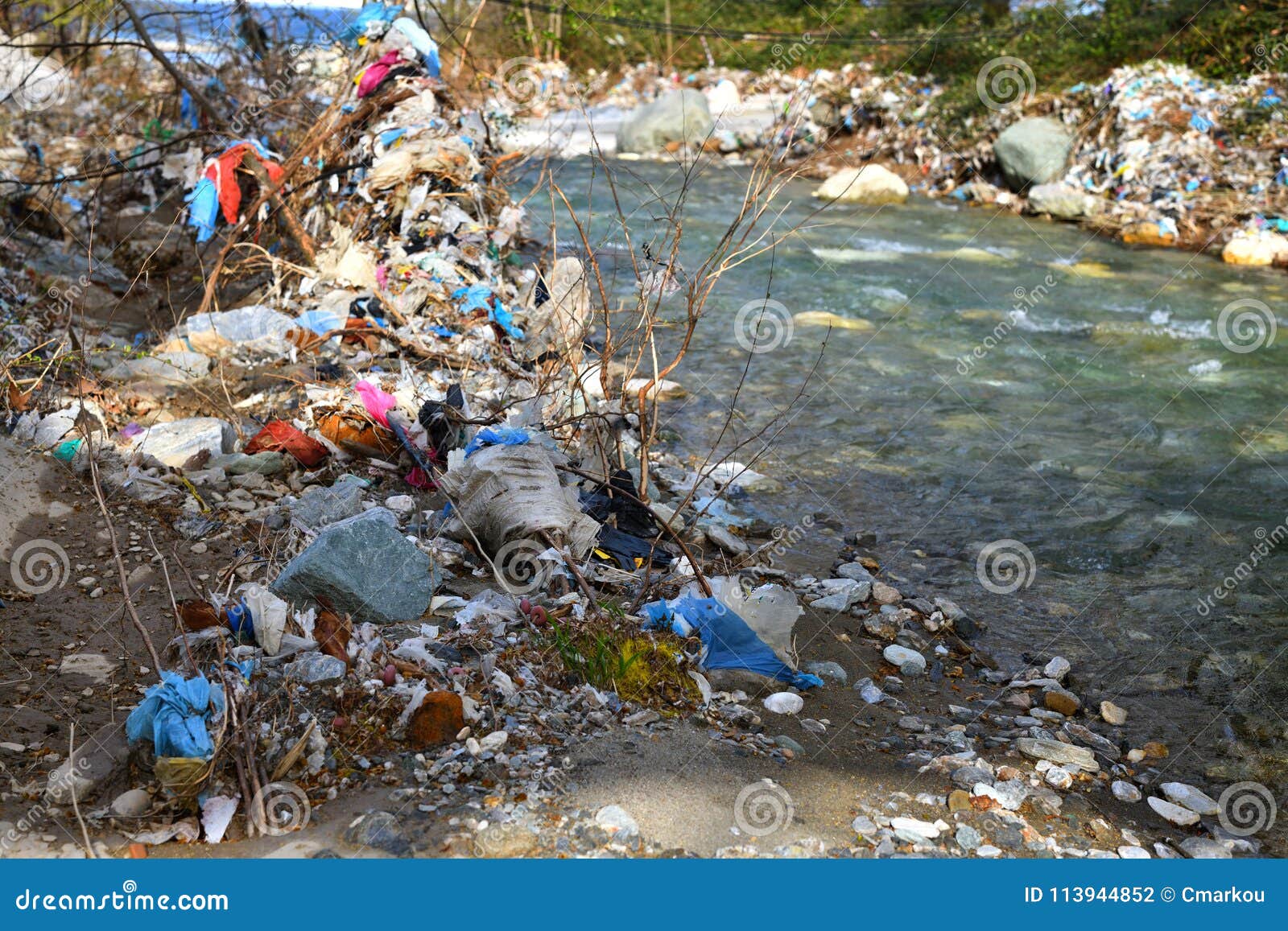 Plastic Garbage Polution in Mountain Stream Stock Photo - Image of ...