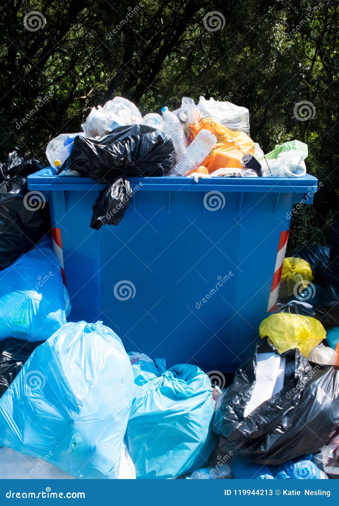 Overflowing Waste Collection Bin Outdoors Stock Image - Image of waste ...