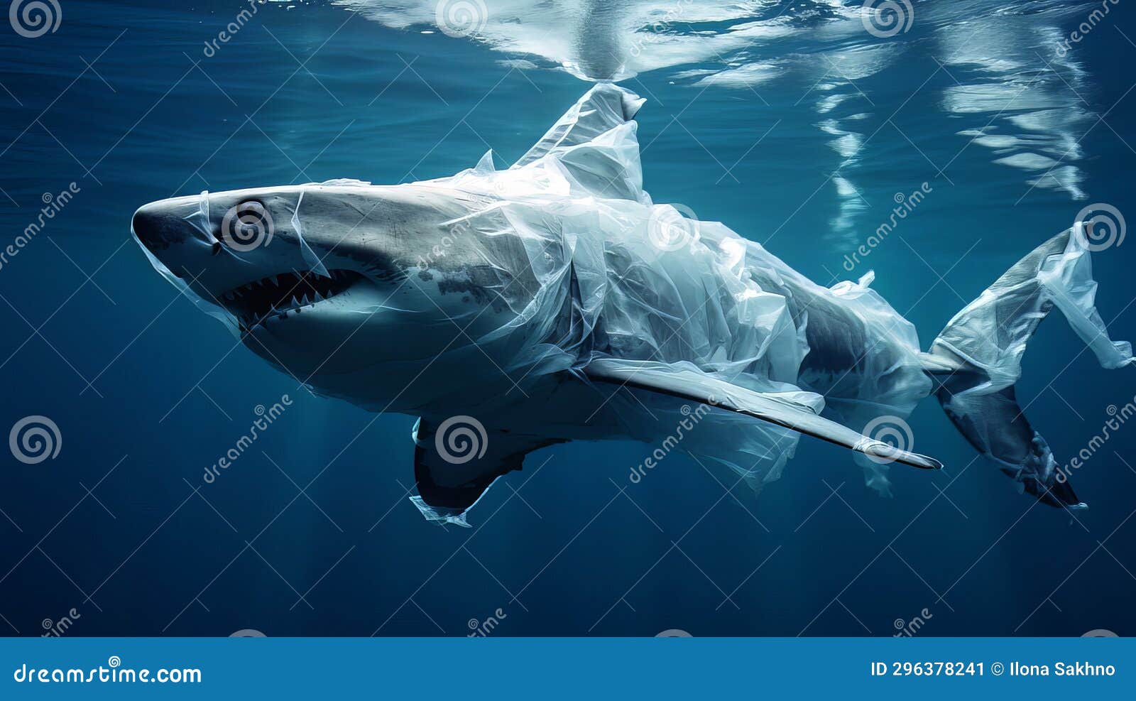 Plastic Bags and Shark. Nature Protection Concept Stock Illustration ...