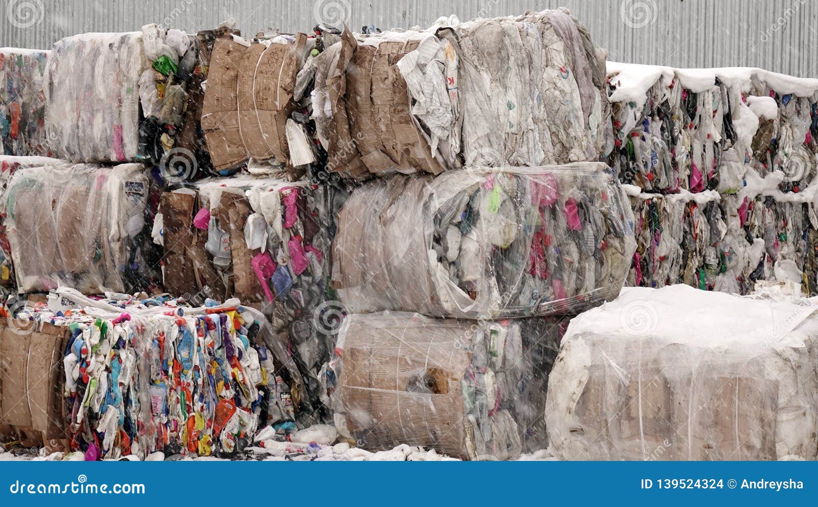 Plastic Bales of Garbage at the Waste Processing Plant. Processing and ...