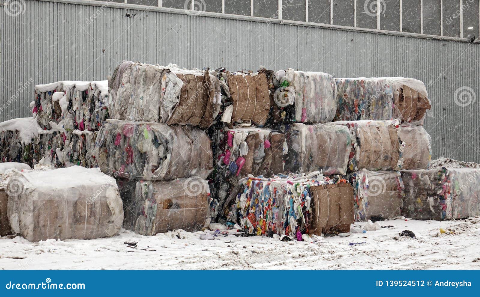 Plastic Bales of Garbage at the Waste Processing Plant. Processing and ...