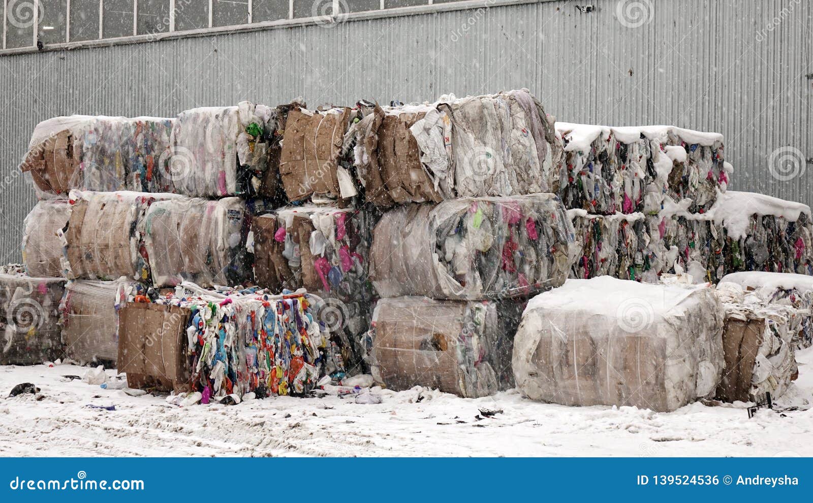 Plastic Bales of Garbage at the Waste Processing Plant. Processing and ...