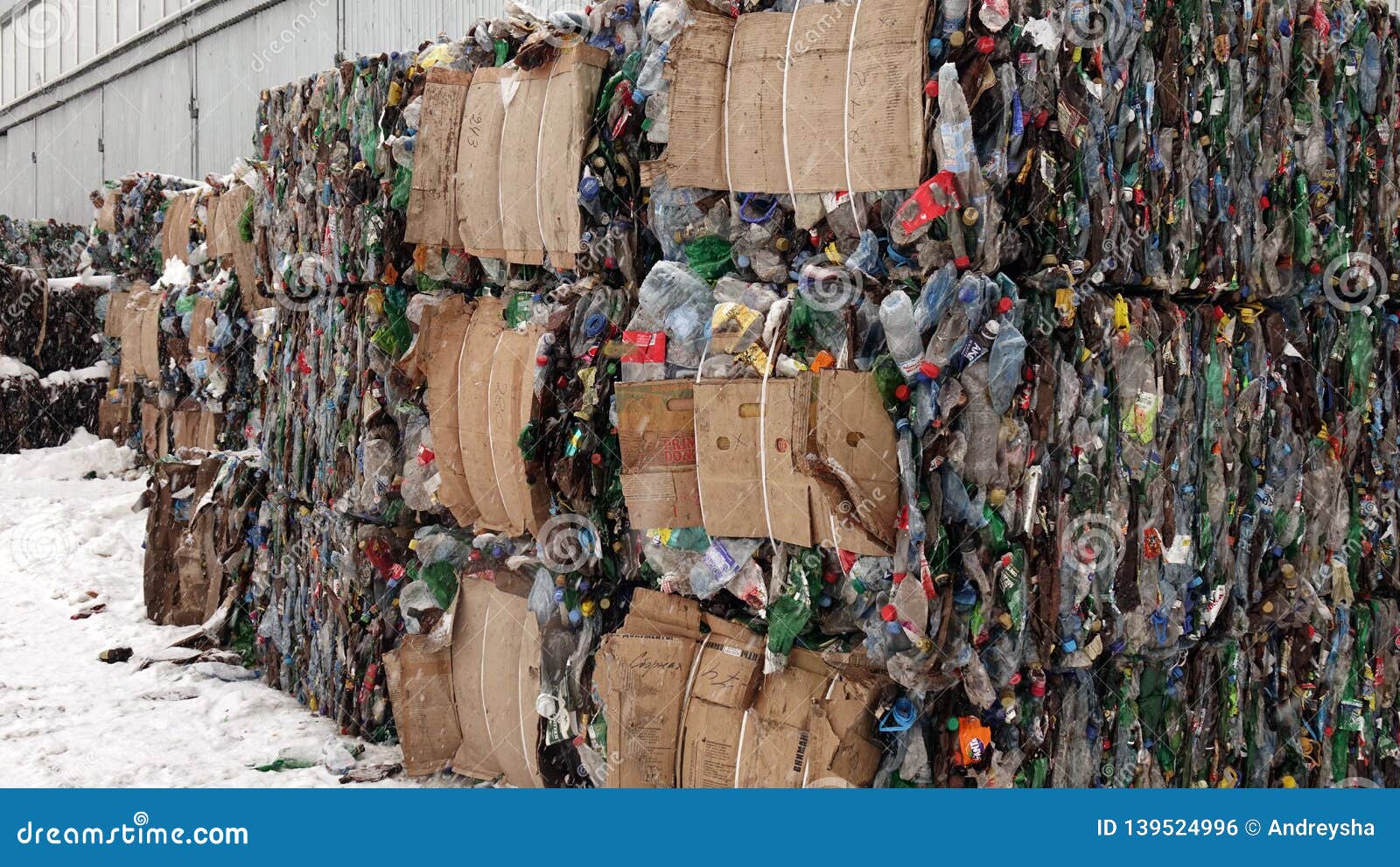 Plastic Bales of Garbage at the Waste Processing Plant. Processing and ...