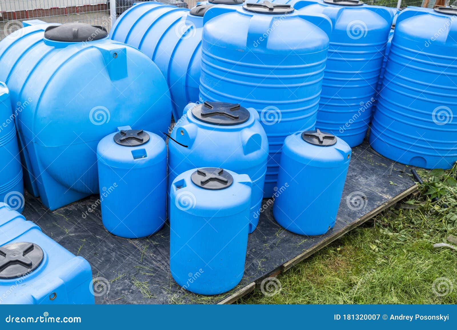 Blue Plastic Barrels for Drinking Water Stock Image - Image of cistern ...