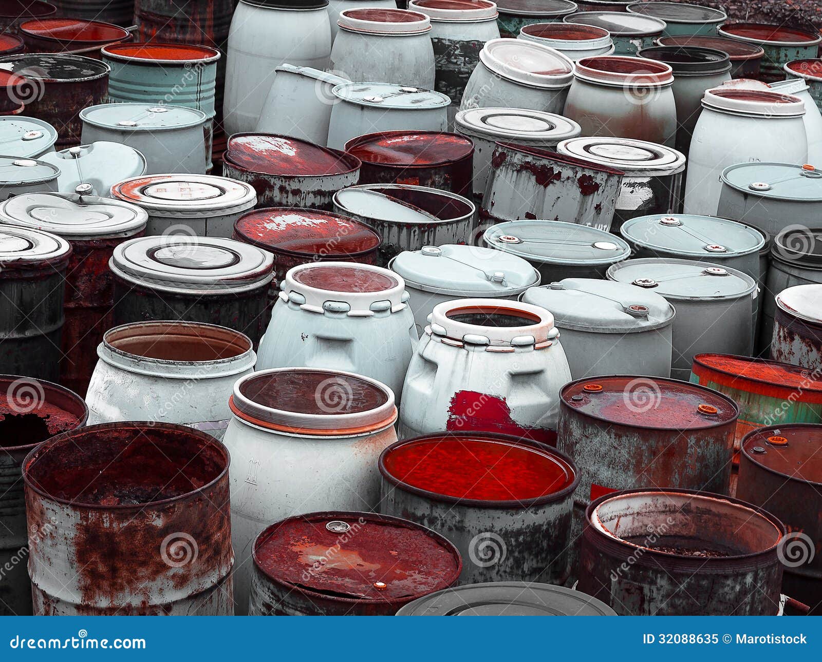 Plastic Barrels of Toxic Waste at the Dump Stock Image - Image of ...