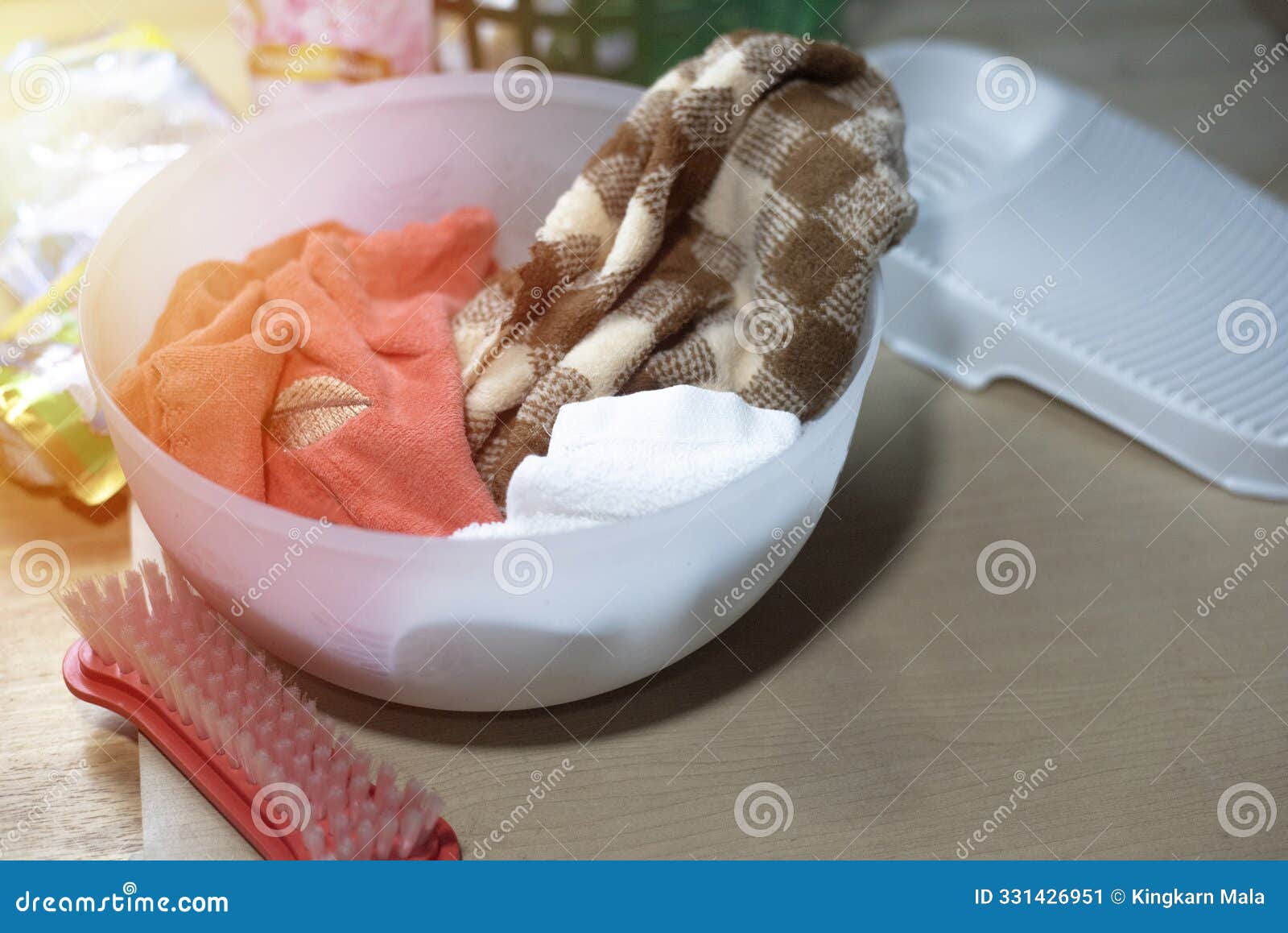 Plastic Basin with Cloth and Washing Equipment or Cleaning Stock Image ...