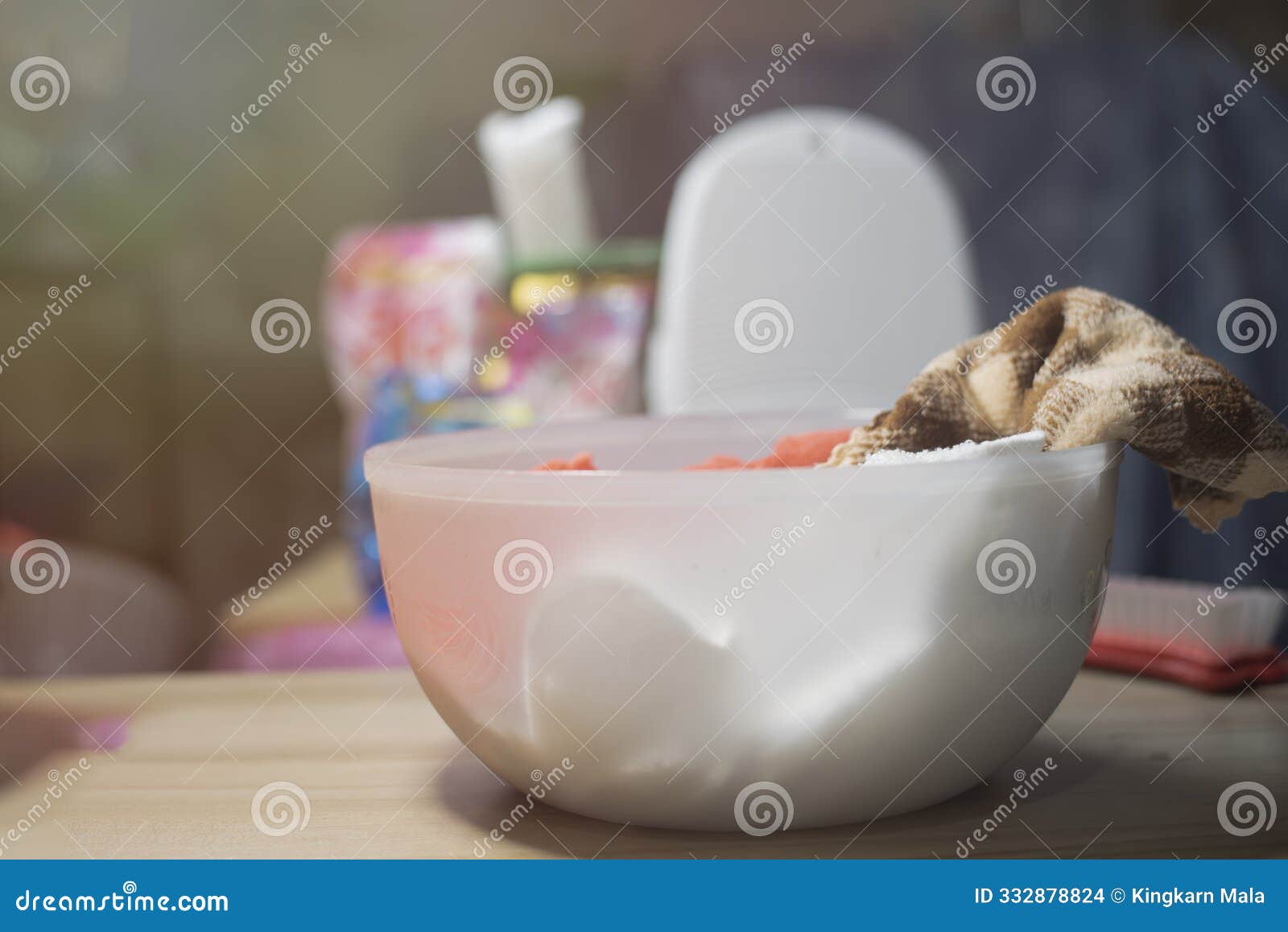 The Plastic Basin with Cloth and Washing Equipment or Cleaning Stock ...