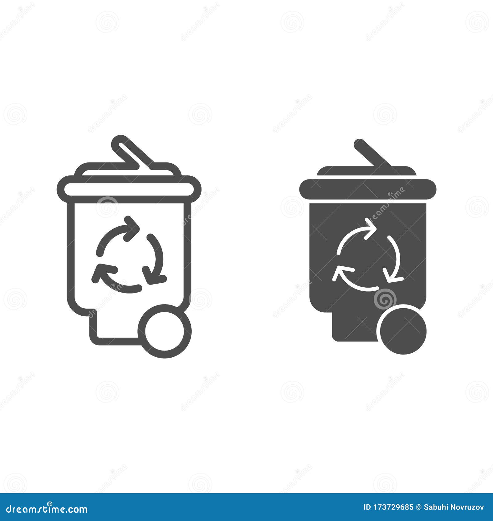 Plastic Bin With Recycling Sign Line And Solid Icon. Waste Sorting ...