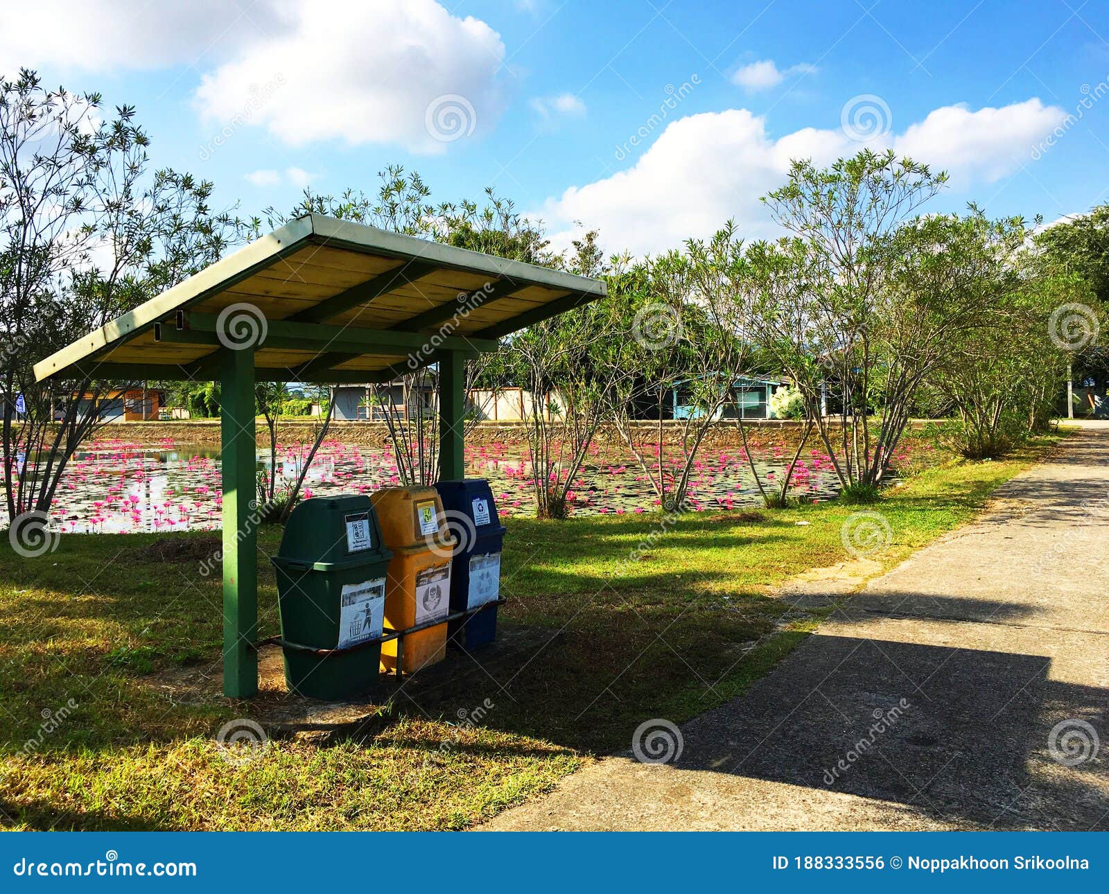 Plastic bins in the park stock photo. Image of plastic - 188333556