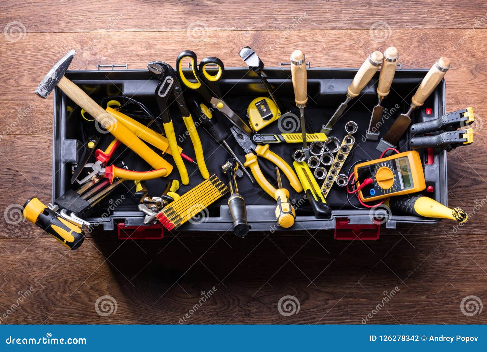 Plastic Black Container with Many Tools Stock Photo - Image of manual ...