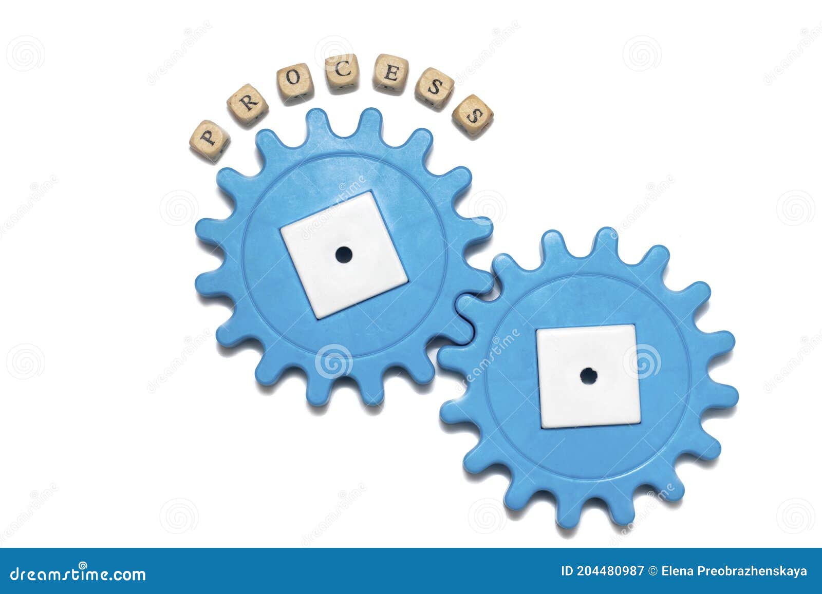 Plastic Blue Gears on a White Background, the Word Process. the Concept ...
